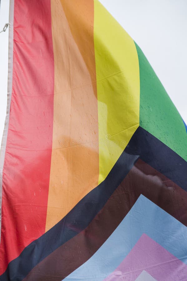 Close Up Rainbow Gay Pride Flag Outside On A Street Symbol Of The