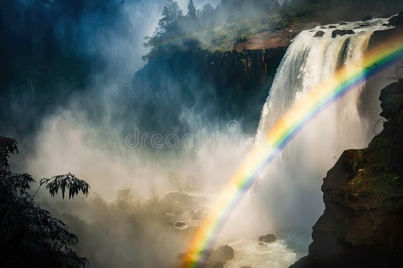 Close-up of the Rainbow, with Mist from the Waterfall Visible Stock ...