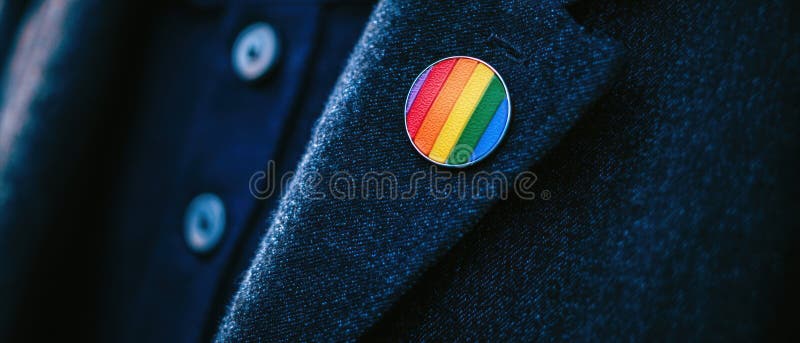 Close Up of Rainbow Pin on Jacket, Symbolizing Subtle Support and Pride ...