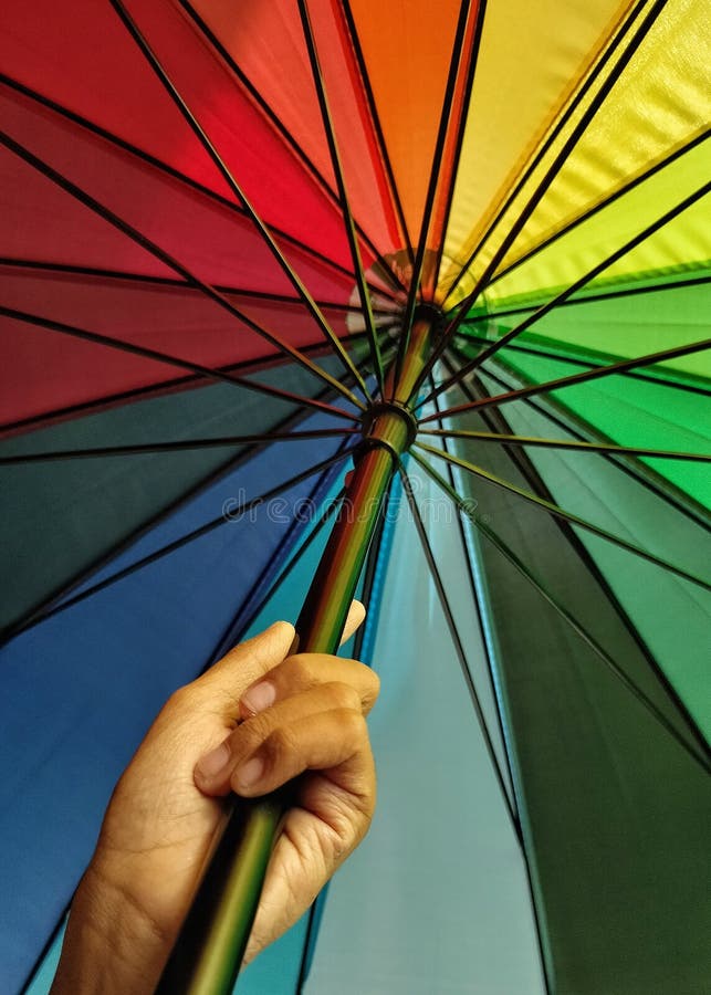 Close Up of Rainbow Umbrella on Outdoor Stock Photo - Image of green ...