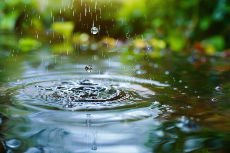 Close Up of a Raindrop Falling into a Puddle Stock Illustration ...