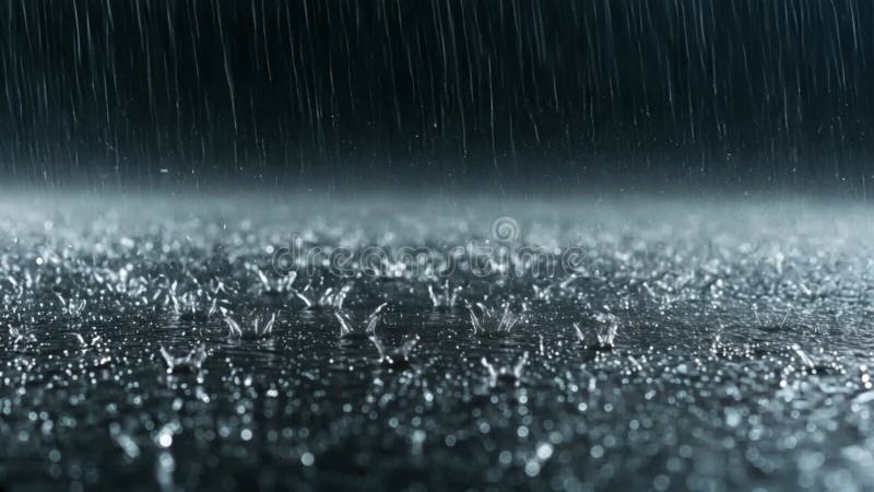 Close-up of Raindrops Splashing on the Ground in a Dark Setting Stock ...