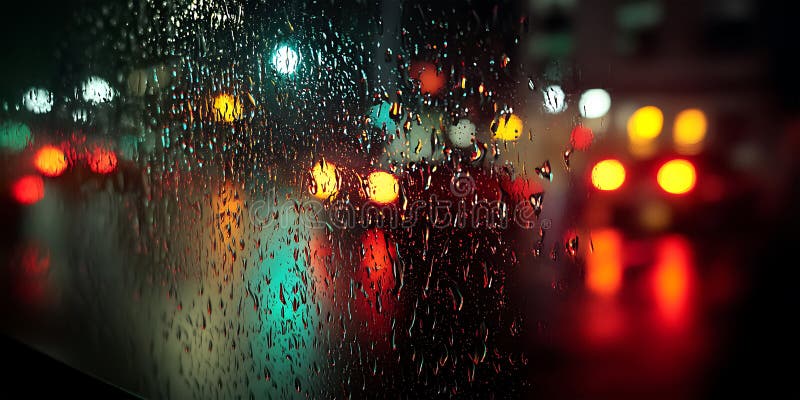 A Close-Up of Raindrops on a Window with Blurred Lights Wallpaper ...