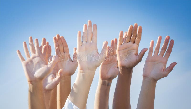 Close-up of Raised Hands stock image. Image of diversity - 341773153