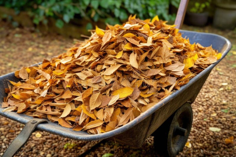 Close-up of Raked Leaves in a Wheelbarrow Stock Photo - Image of leaves ...