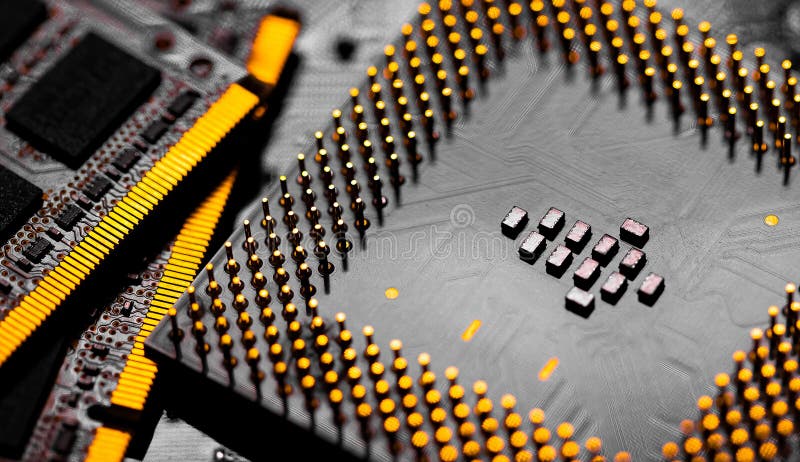 Close Up of RAM Memory and Pins on Main CPU PC Processor Circuit Stock ...