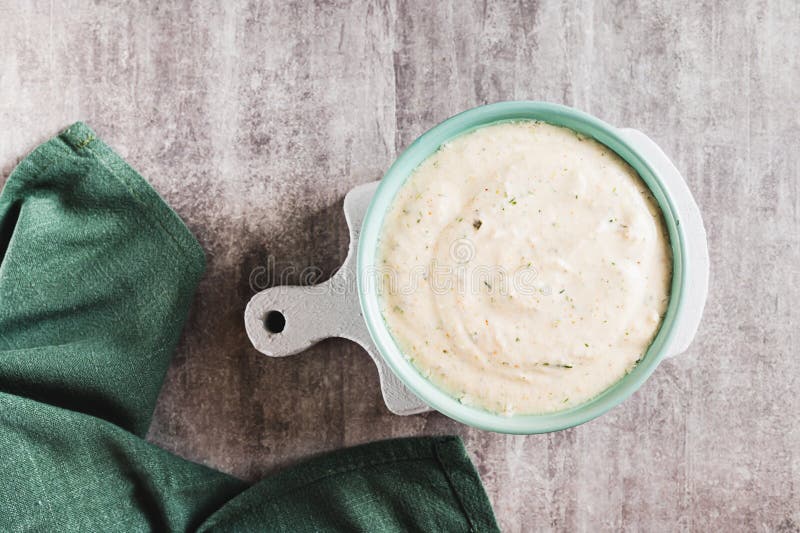 Close Up of Ranch Dressing Made with Cottage Cheese and Pickles in a ...