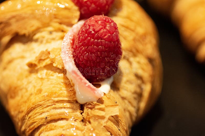 Close-up of a Raspberry Croissant Stock Image - Image of indulgent ...