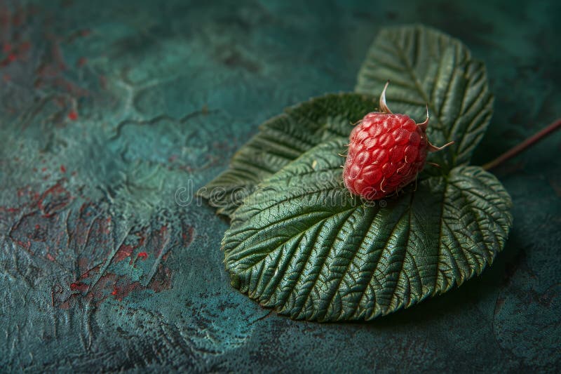 Close Up of a Raspberry on a Green Leaf Showcasing Its Texture and ...