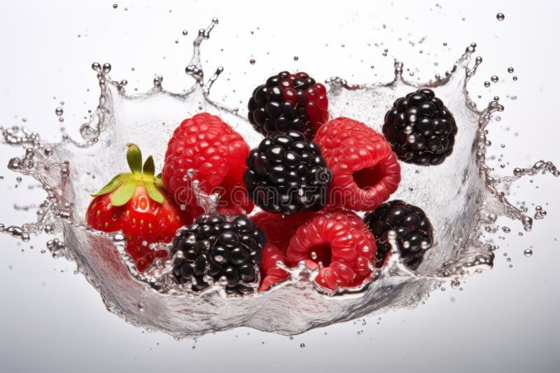 Close Up of Raspberry, Strawberry, Blackberry Splash in Air. AI ...