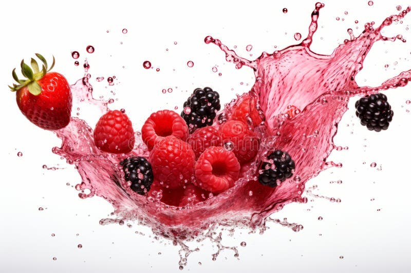 Close Up of Raspberry, Strawberry, Blackberry Splash in Air. AI ...