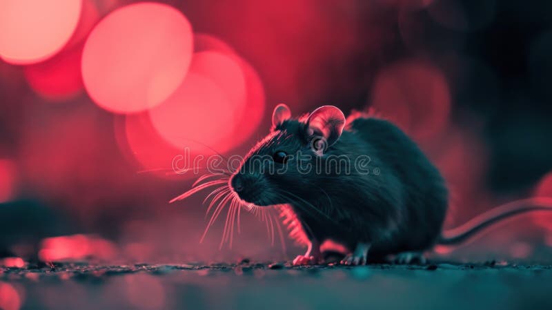 A Close Up of a Rat on the Ground with Red Lights in Background, AI ...