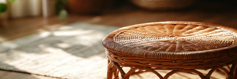 Close-Up of Rattan Weaving on a Round Stool, Showcasing the Natural ...