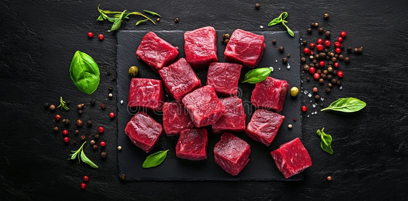 Close-up of Raw Beef Cubes Arranged in a Pile Stock Photo - Image of ...