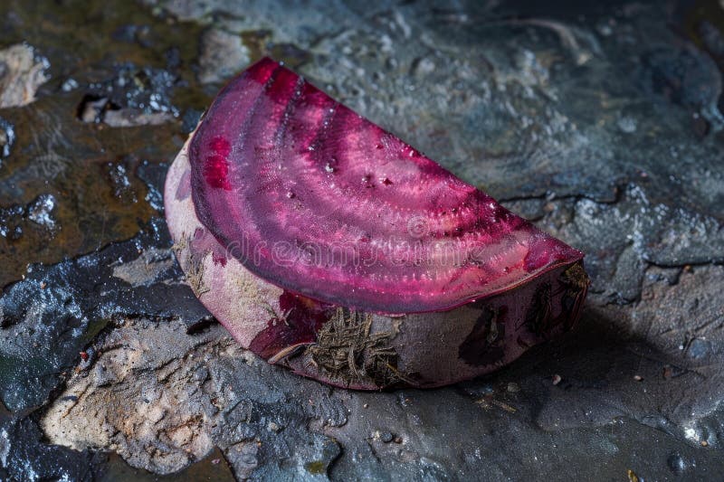 Close Up of Raw Beetroot Slice on Dark Rustic Background Stock ...