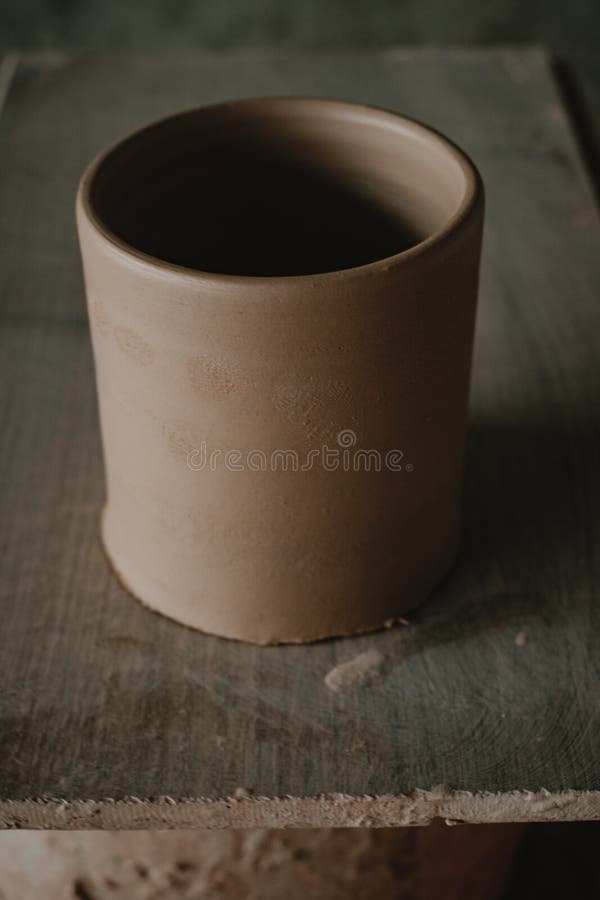 Close-up Raw Ceramic Pottery Cup Drying On Wooden Table, Clay Texture ...