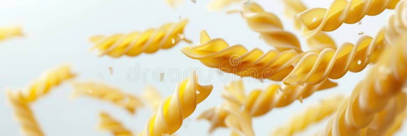 A Close Up of Raw Italian Pasta Falling Against a White Background. the ...