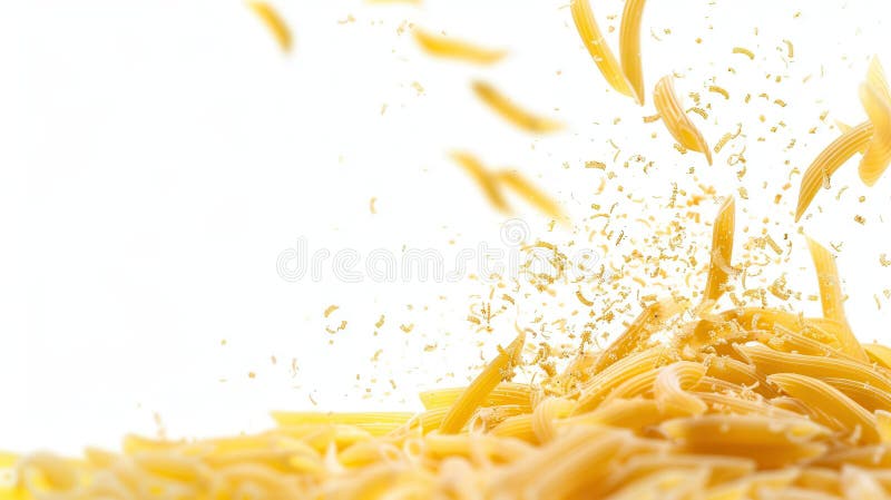 A Close-up of Raw Italian Pasta Falling Gracefully on a White ...