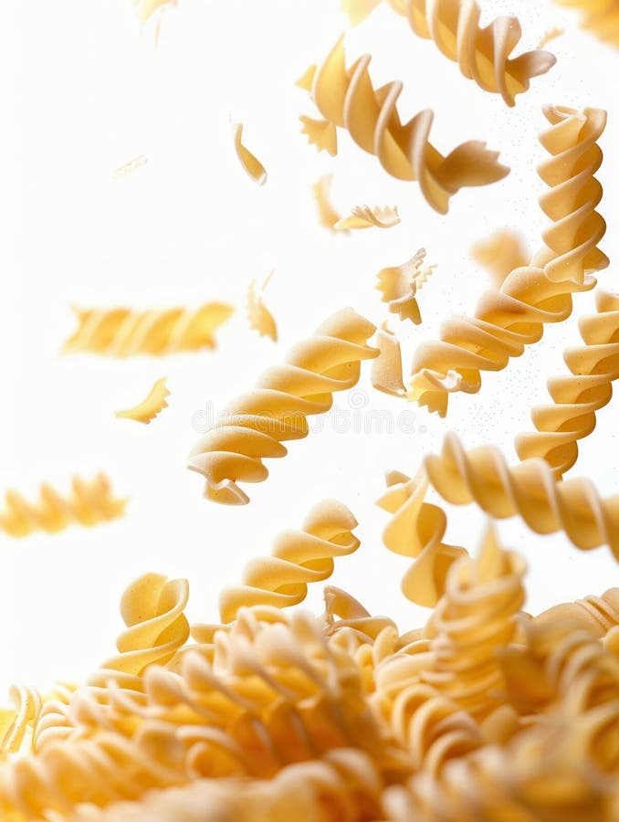 Close-up of Raw Italian Pasta Falling on a White Background. Generative ...
