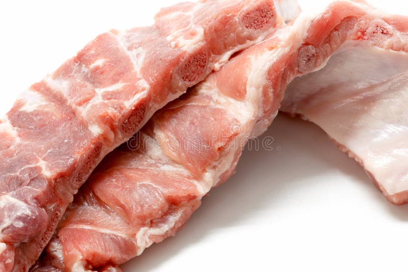 Close Up of Raw Pork Ribs Isolated on White Background Stock Image ...