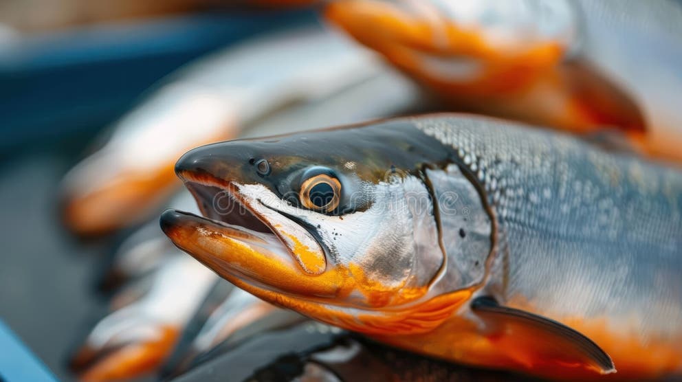 Closeup RAW Style of Fresh Icelandic Arctic Char Sustainable Fish Stock ...