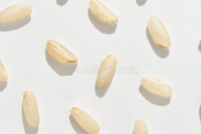 Close Up of Raw White Rice Grains on White Background Showcasing ...