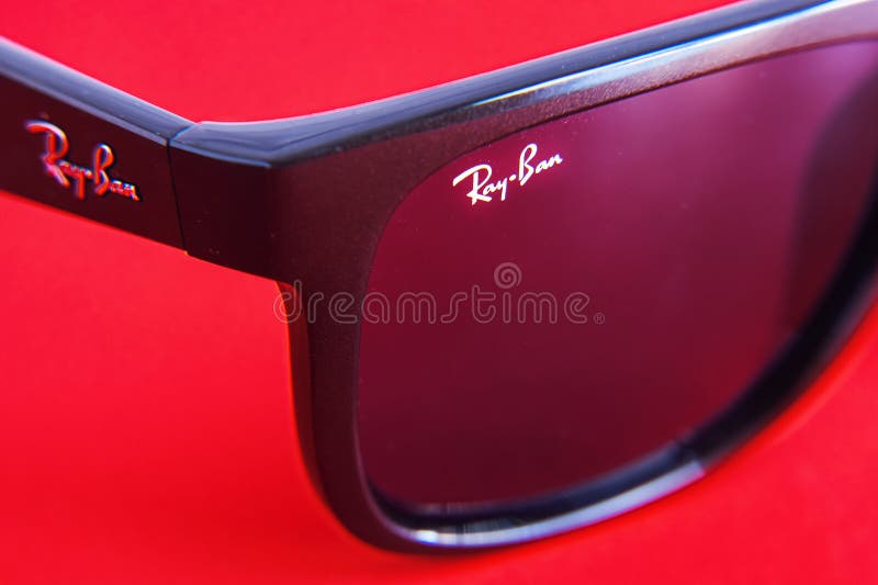 Close-up of the Ray-Ban Brand Logo on Black Ray Ban Sunglasses with ...