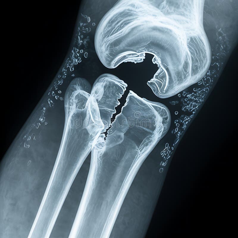 X Ray of Broken Human Knee Joint with Bone Fragments Stock Illustration ...