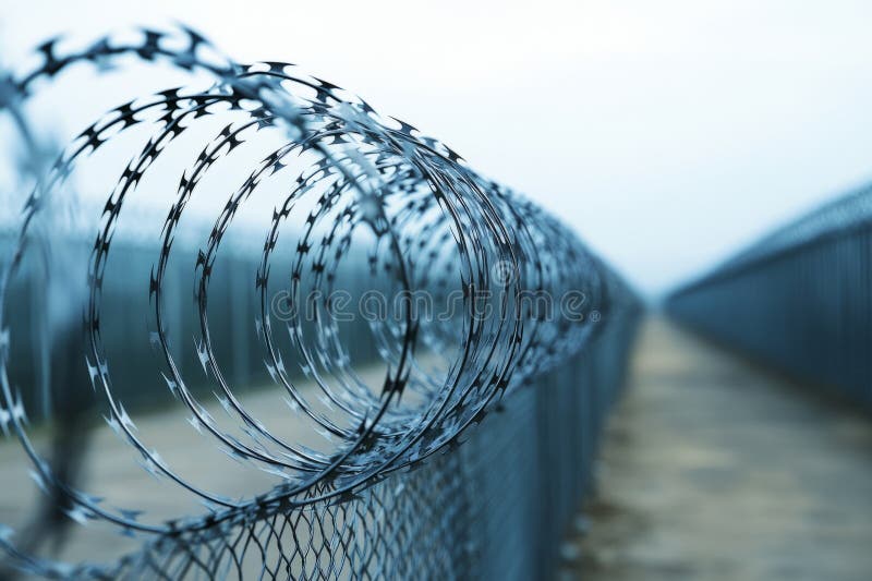 Close Up of Razor Wire Coils Along a Fence, Providing Security for a ...