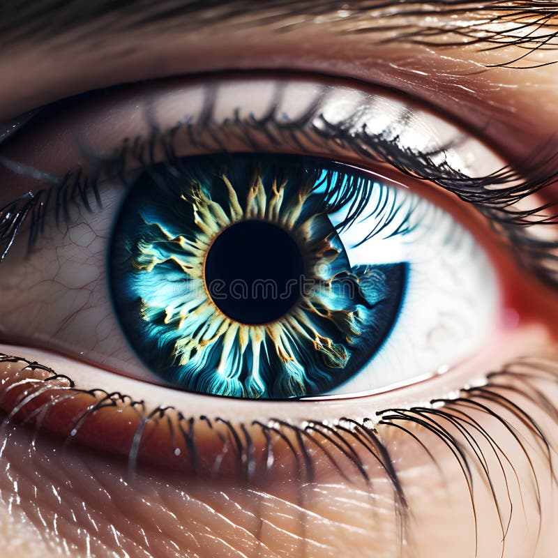 Close-up of Blue Human Eye with Iris. Macro Shot. AI Illustration Stock ...