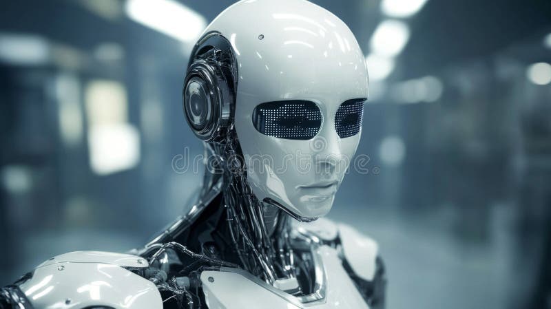 Close-up of a Realistic Humanoid Robot with a Pensive Expression Stock ...