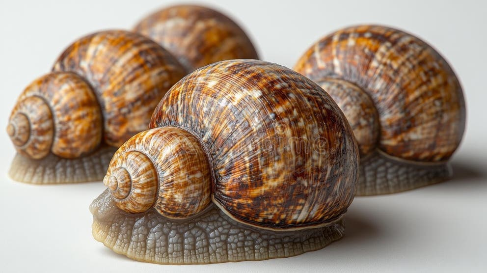 Close-up of Realistic Snail Shells Arranged on a Flat Surface Stock ...