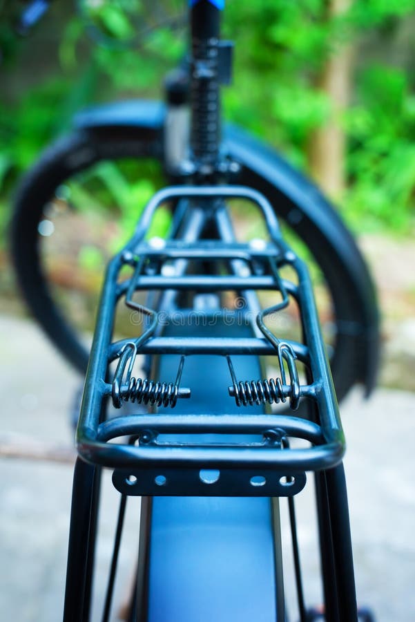 Close-up of a Rear Bike Cargo Rack Mounted on a Mountain Bike. Outdoors ...