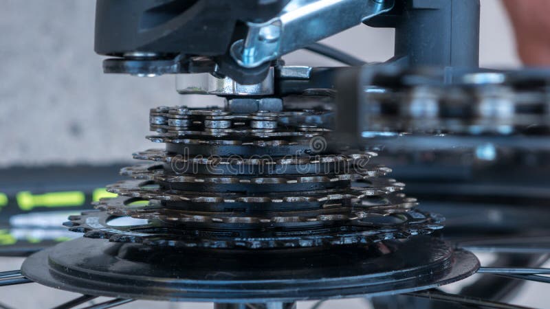Close-up of the Rear or Front Chain Shift Chainring Adjustment of a MTB ...