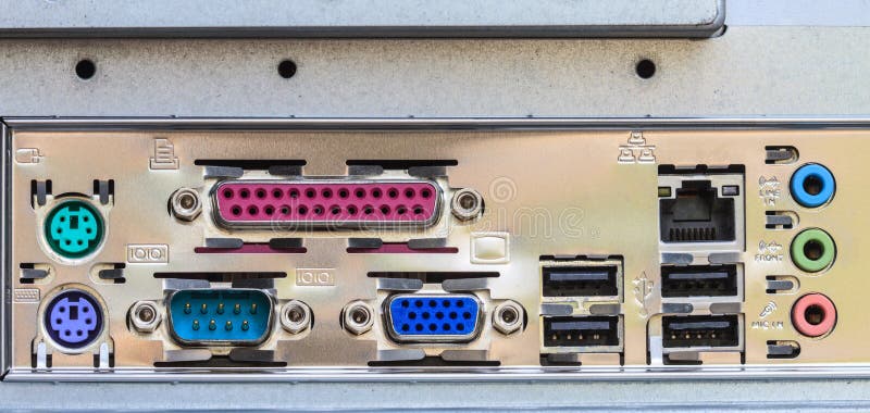 The Rear Panel of a Desktop Computer Motherboard with Visible ...