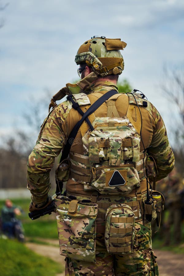 Rear View of a Soldier in Military Uniform Stock Photo - Image of ...
