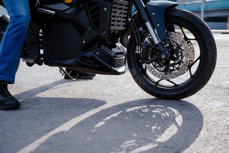 Close-up of the Rear Wheel with the Engine of an Electric Motorcycle ...