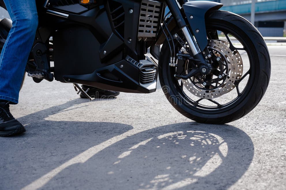 Close-up of the Rear Wheel with the Engine of an Electric Motorcycle ...