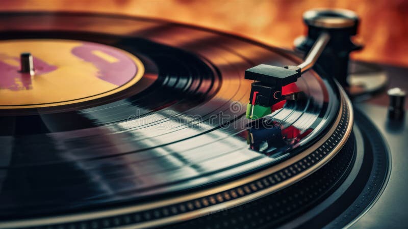 A Record Player Sitting on Top of a Wooden Table with Records, AI Stock ...