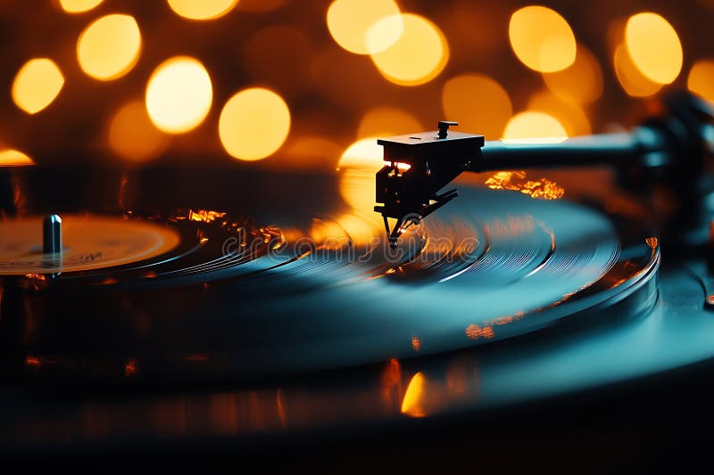 Vinyl Record Player with Warm Lights Stock Illustration - Illustration ...