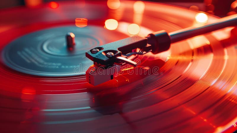 A Close Up of a Record Player with Red Lights Shining on it, AI Stock ...