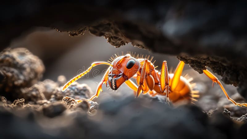 Close-up of a Red Ant Emerging from Its Burrow Stock Illustration ...