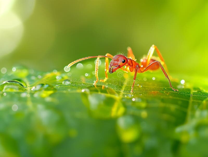 Morning Dew and Ant on Leaf Stock Photo - Image of water, freshness ...