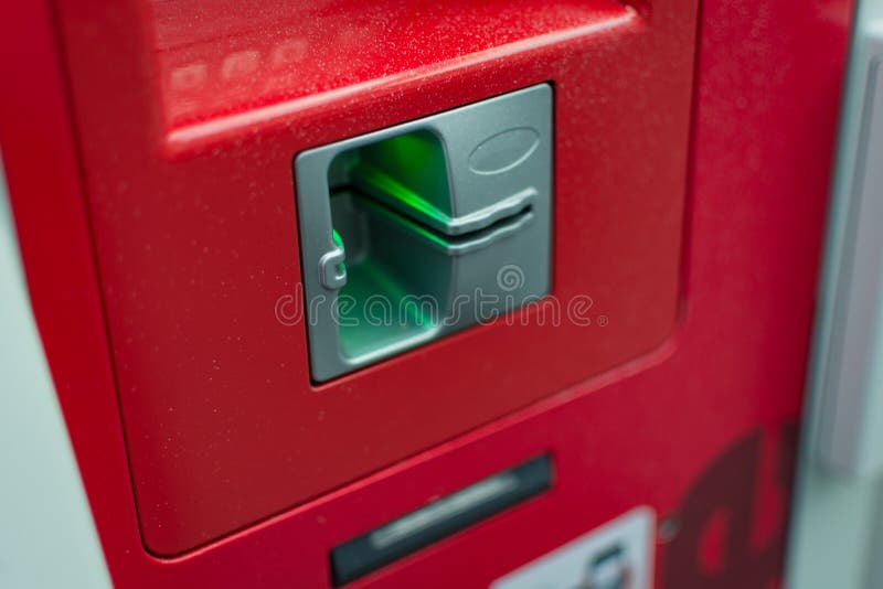 Close Up of Red Atm Machine Insert Card Here Stock Image - Image of ...