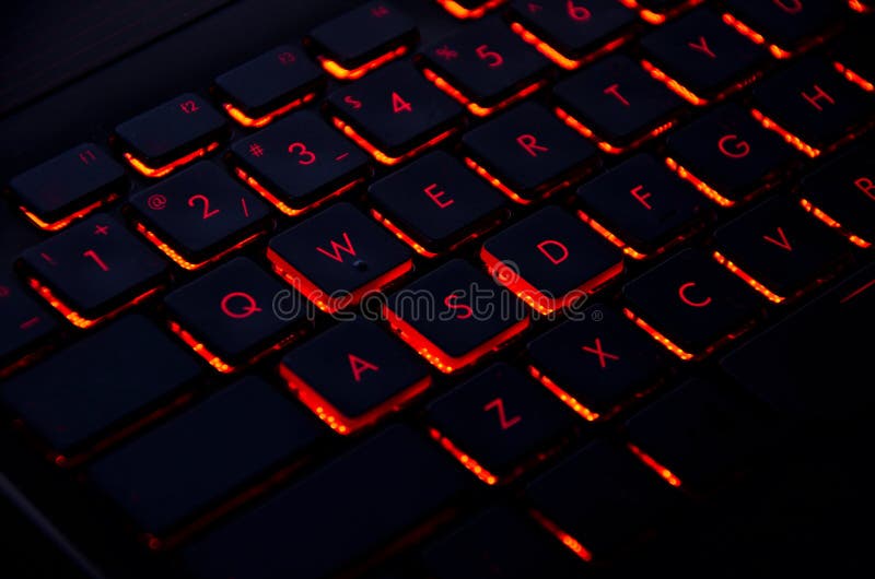 Close Up. Red Backlight on Laptop or Keyboard Computer of Gaming Stock ...