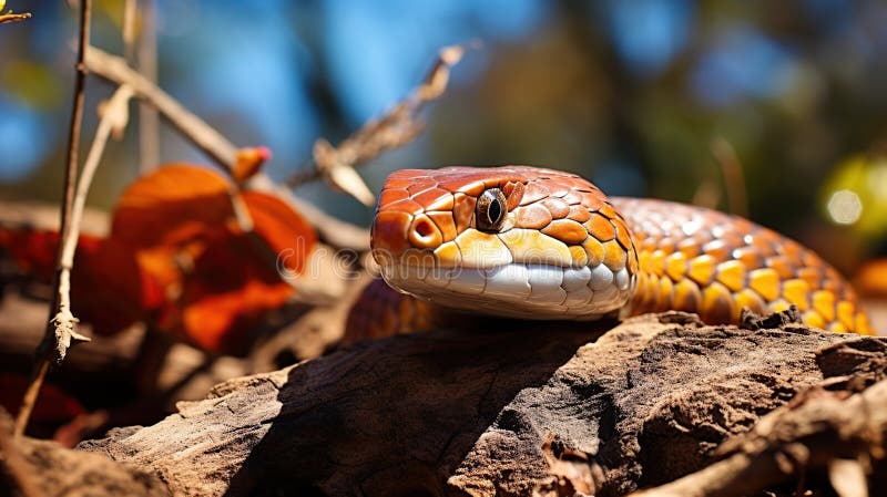 A Close-up of a Red-bellied Black Snake with Its Head Raised, Looking ...