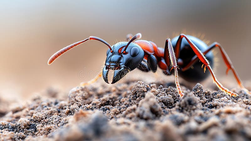 A Close Up of a Red and Black Ant on the Ground Stock Image - Image of ...
