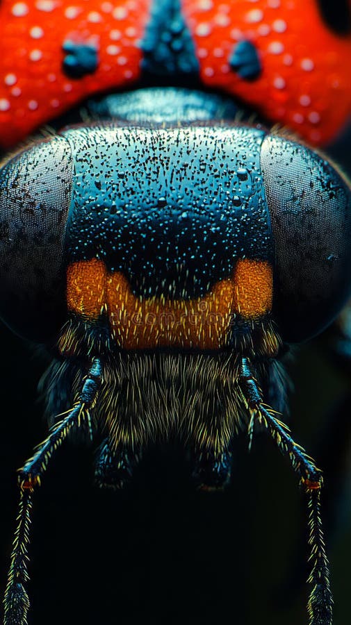 A Close Up of a Red and Black Beetle S Face Stock Photo - Image of ...