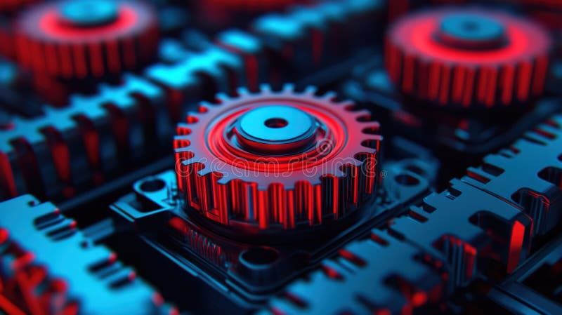 Close-up of Red and Black Gears in an Industrial Mechanism ...