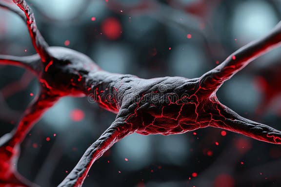 A Close Up of a Red and Black Neuron Stock Photo - Image of elongated ...